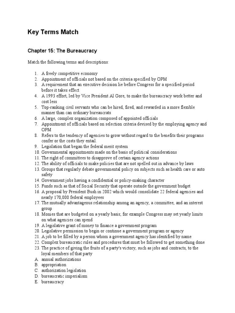 Ch.15 Bureaucracy Vocab | PDF | United States Congress | American ...