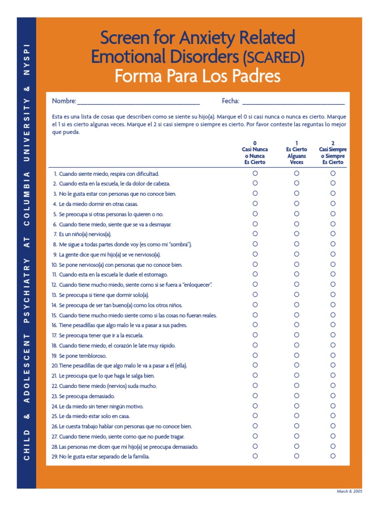 SCARED_escala de Ansiedad en Español | Temor | Ajedrez