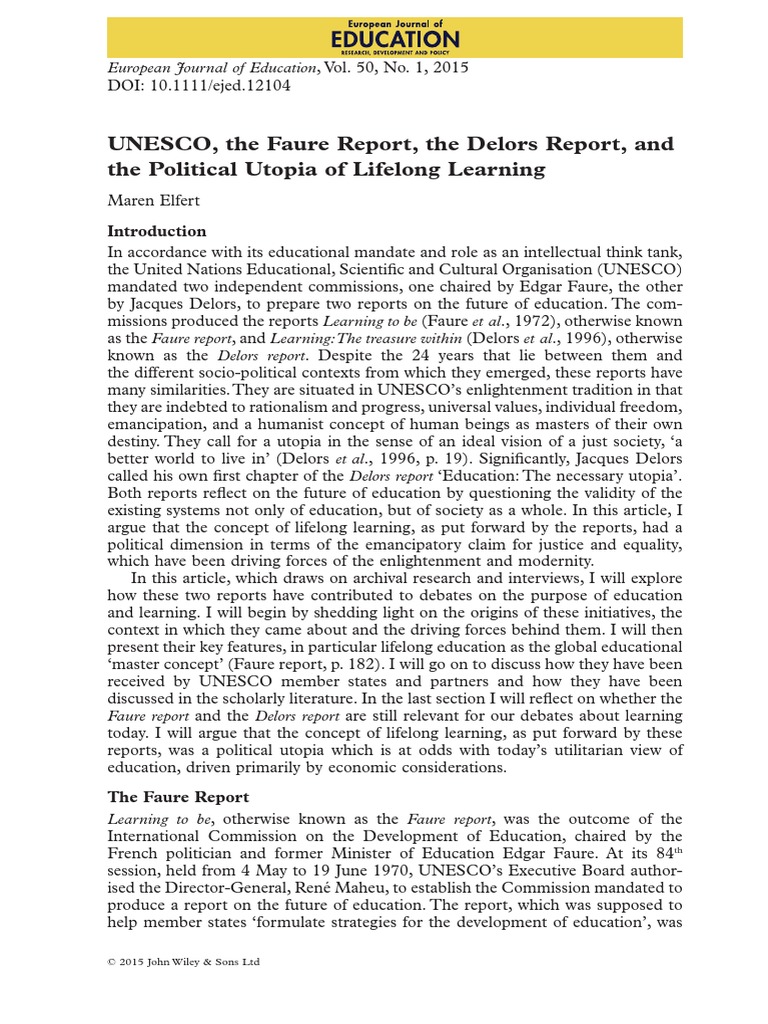 Unesco Faure Report Delors Report | PDF | Lifelong Learning | Unesco