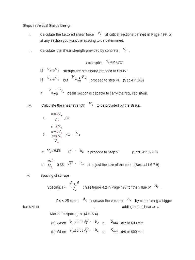 Steps in Vertical Stirrup Design | PDF | Strength Of Materials | Beam (Structure)