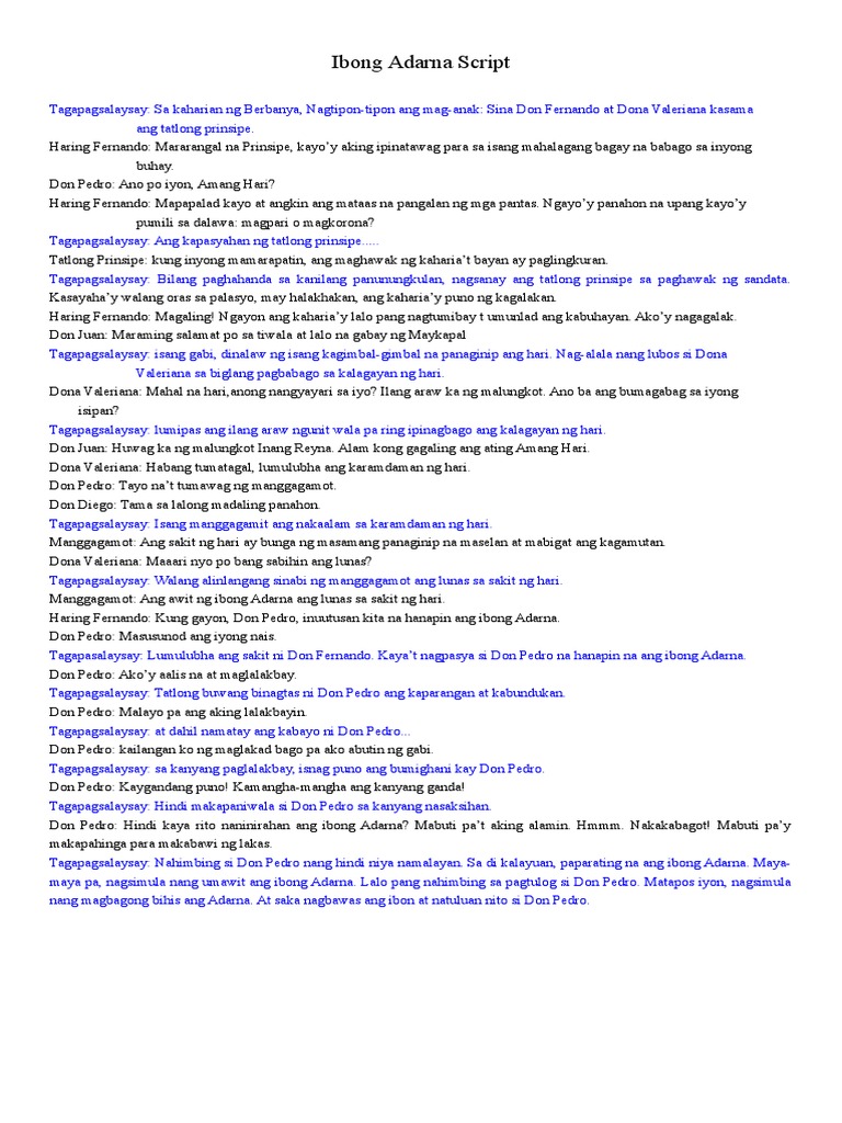 Ibong Adarna Script | PDF