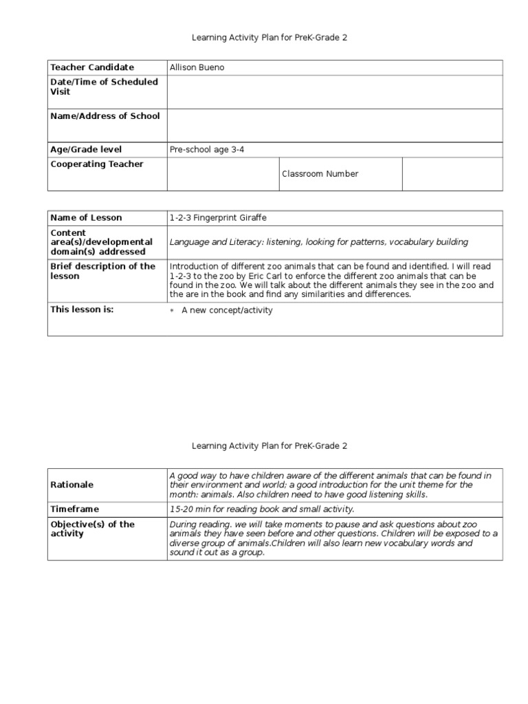 Ecc Prek-2 Lesson Plan Template Reading | PDF | Vocabulary | Learning
