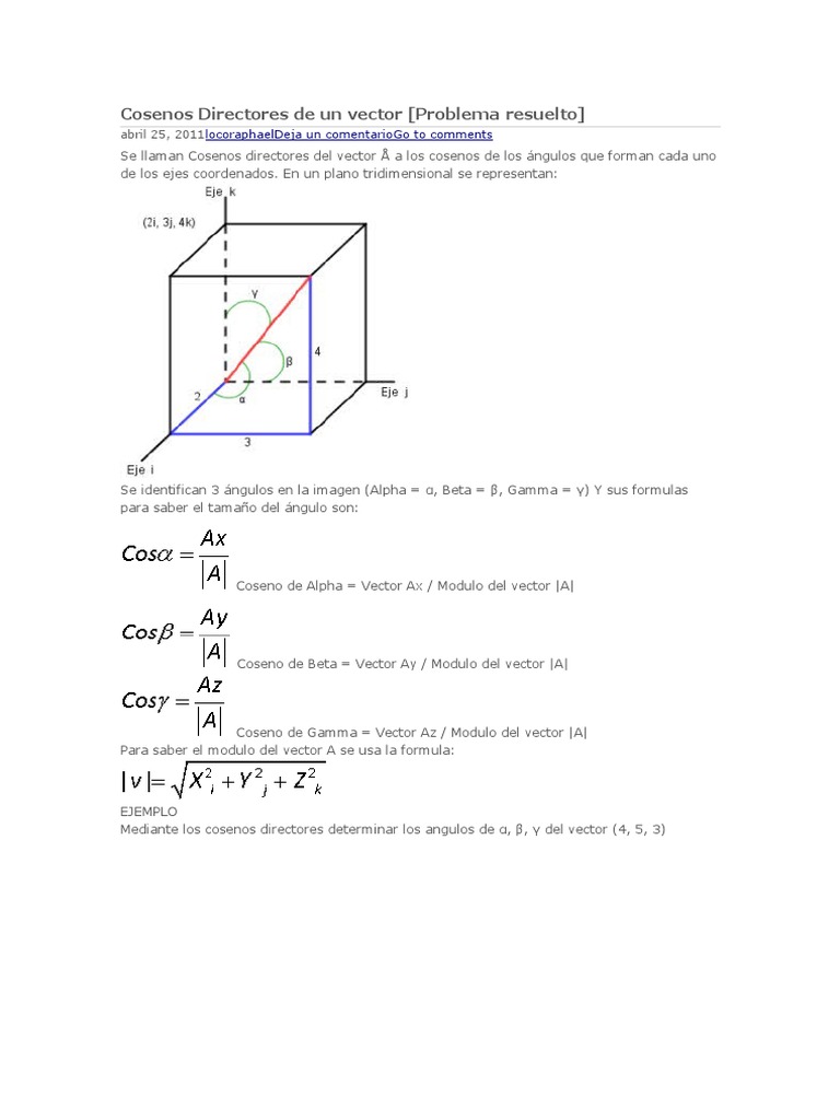 Cosenos Directores de un Vector 3D | PDF | Ciencia y matemáticas