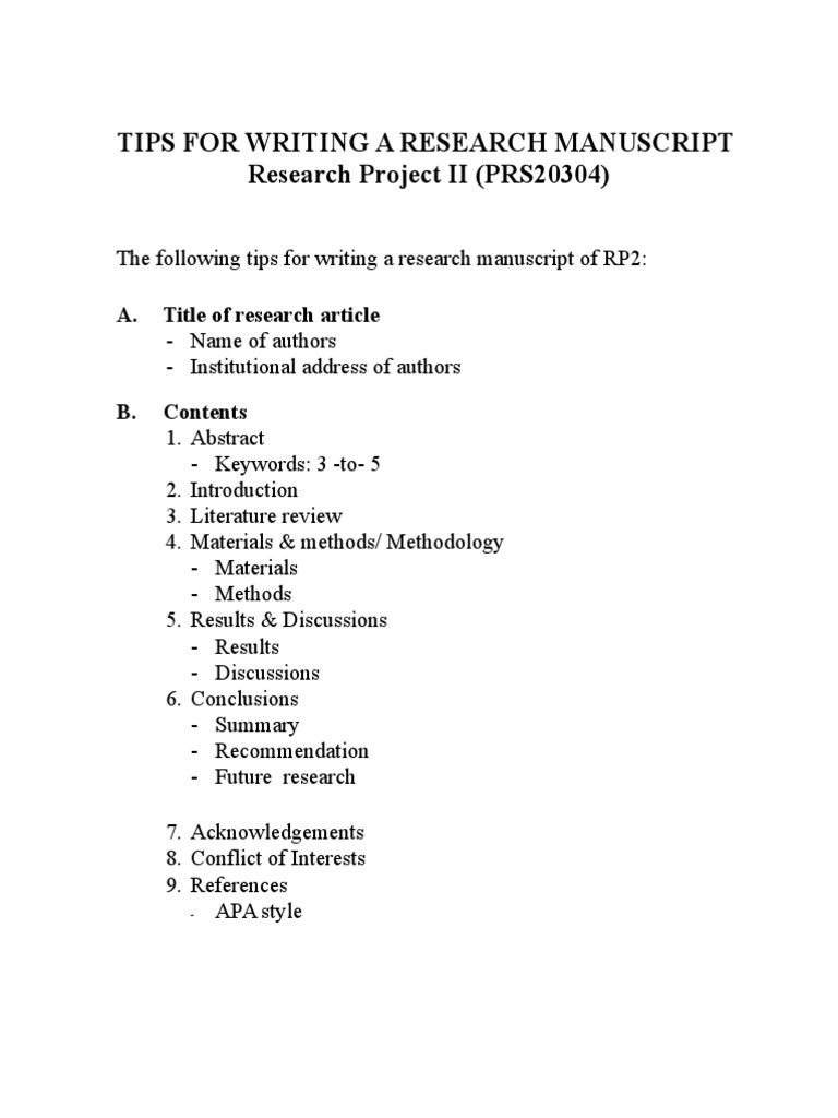 Tips For Writing A Research Manuscript | PDF