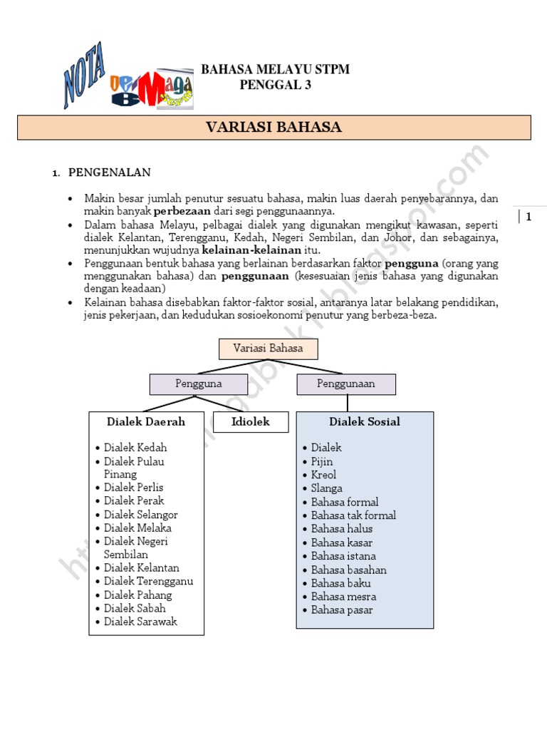 Nota - Variasi Bahasa PDF | PDF