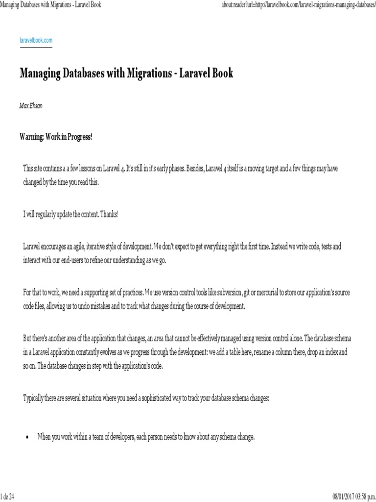 Managing Databases With Migrations Laravel Book Pdf Boolean Data Type Databases