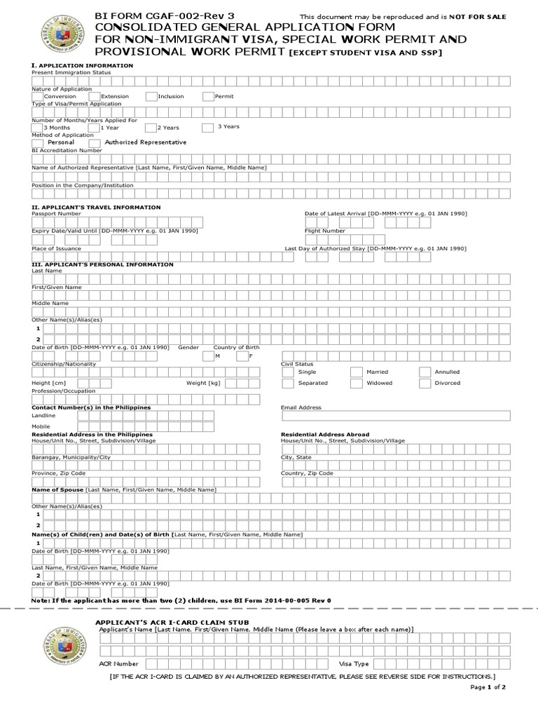 BOI - 9G & ACR I-Card Visa Application Form | PDF | Identity Document ...