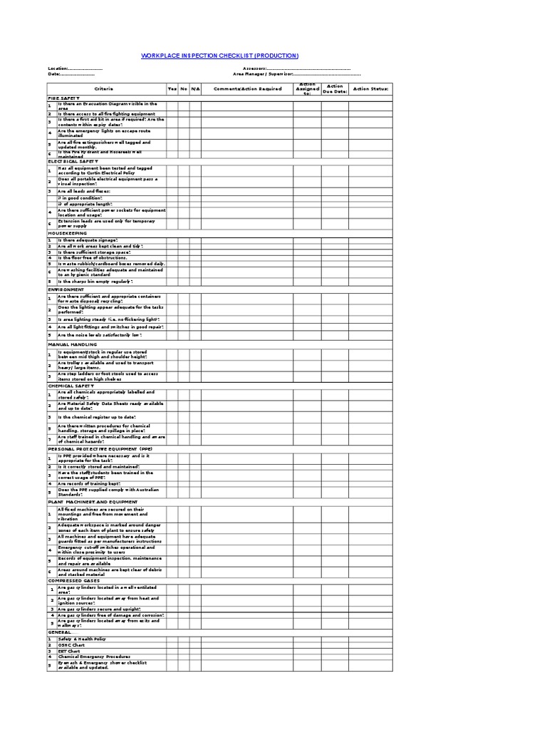 Workplace Safety Inspection Checklist | PDF | Personal Protective ...
