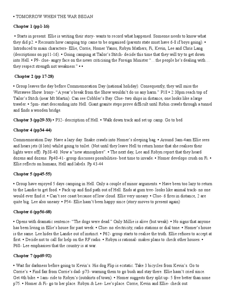 TOMORROW WHEN THE WAR BEGAN Chap Summary | PDF | History | Mystery ...