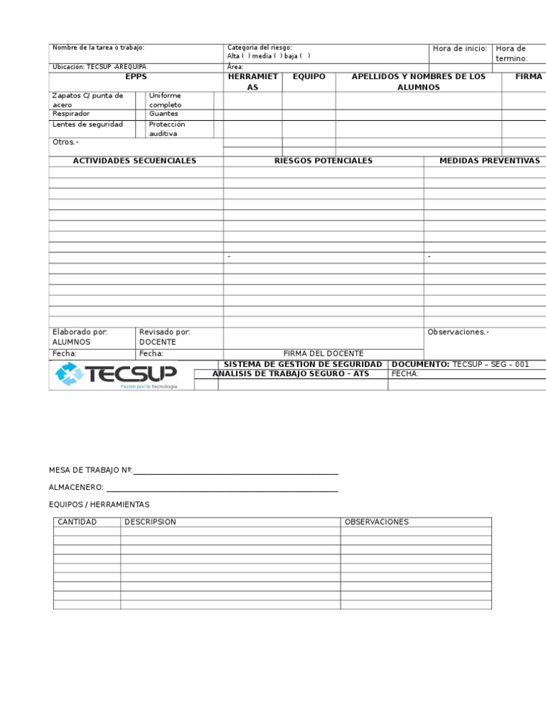 Análisis de Trabajo Seguro - ATS TECSUP | PDF