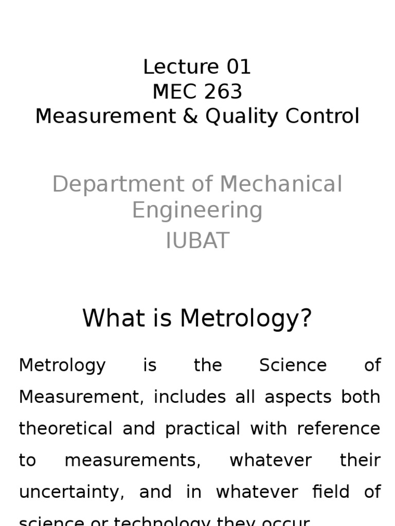 MEC263 Lecture 01 | PDF | Accuracy And Precision | Metrology