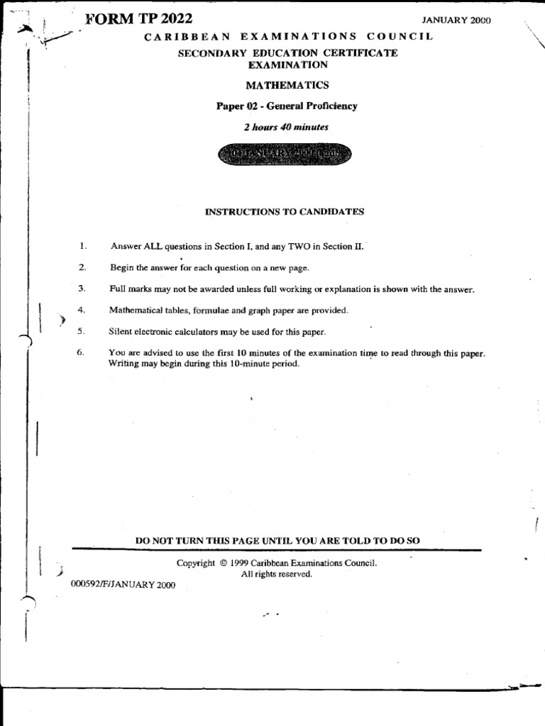 CSEC - Jan 2000 Maths 2 | PDF