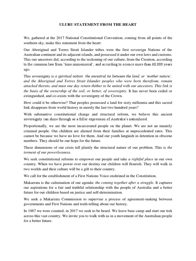 Uluru Statement From The Heart | PDF | Indigenous Australians | Australia