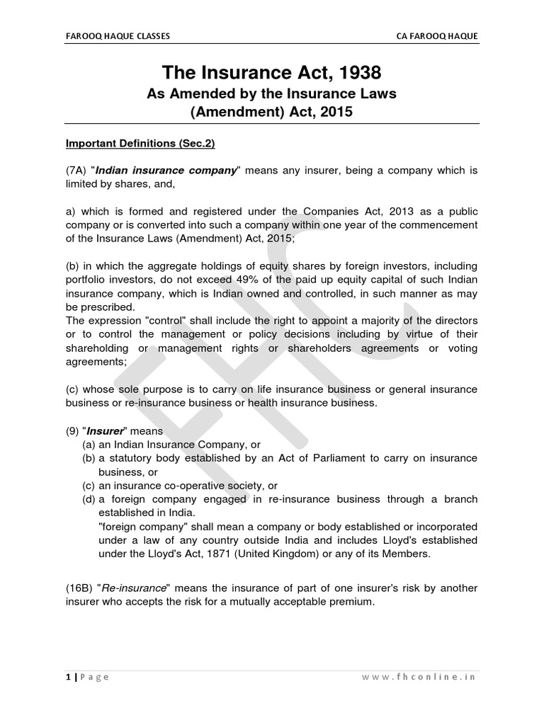 Insurance Act 1938: 2015 Amendments | PDF | Life Insurance | Insurance