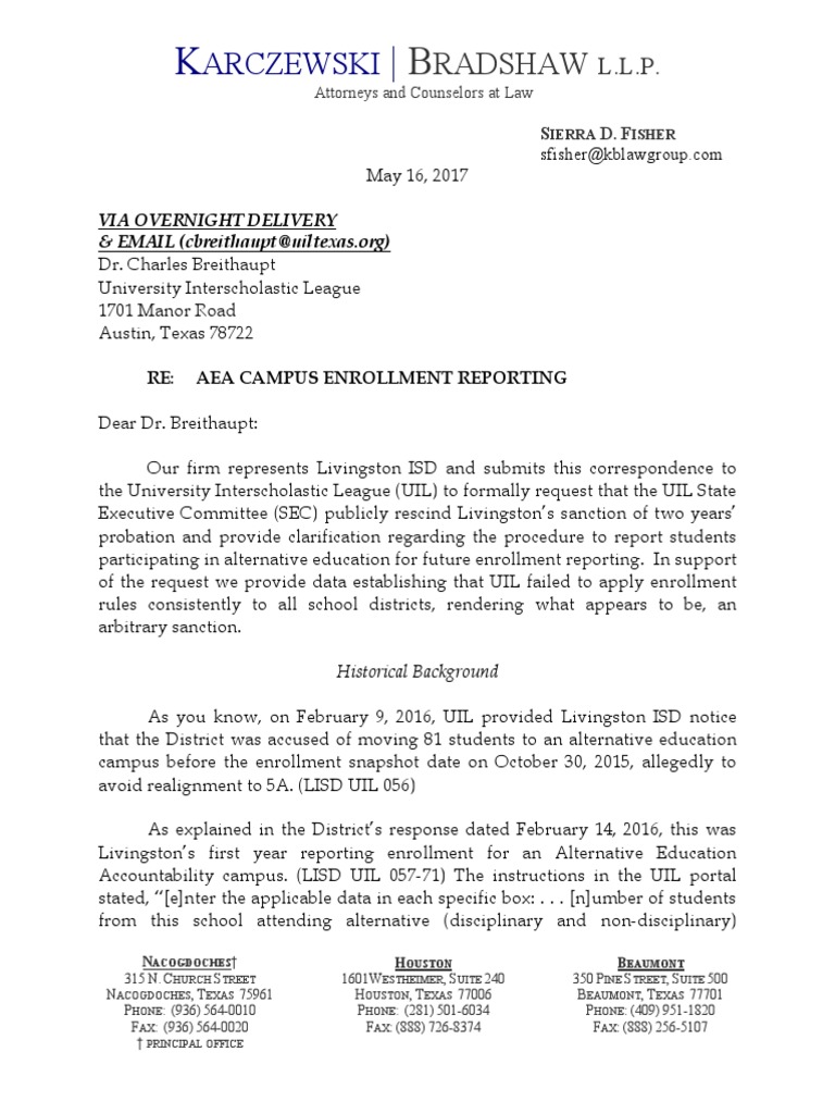 UIL Letter | PDF | Educational Organizations | Sports