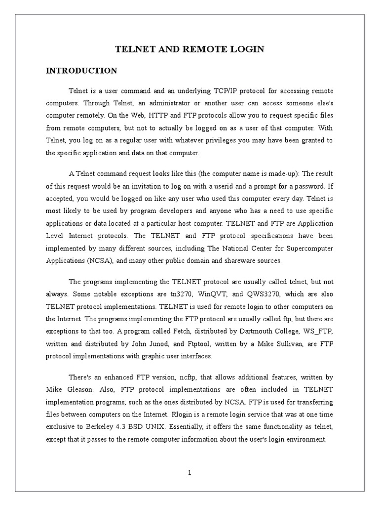 Telnet and Remote Login | PDF | File Transfer Protocol | Transmission ...