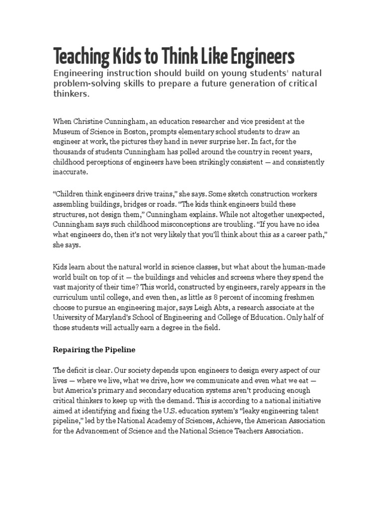 Teaching Kids To Think Like Engineers | PDF | Science, Technology ...