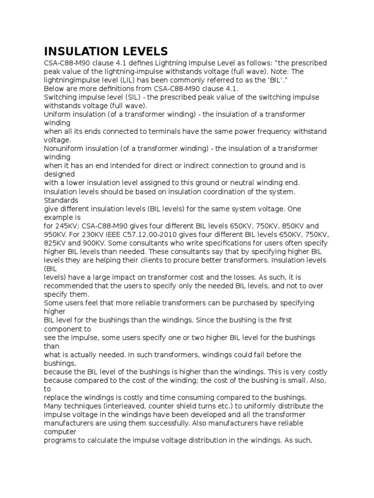 Insulation Levels | PDF | Transformer | Insulator (Electricity)