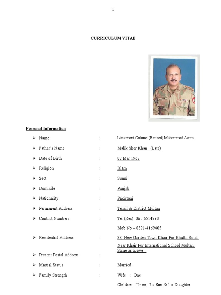 Curriculum Vitae LT Col Azam | PDF | Pakistan | Human Resources