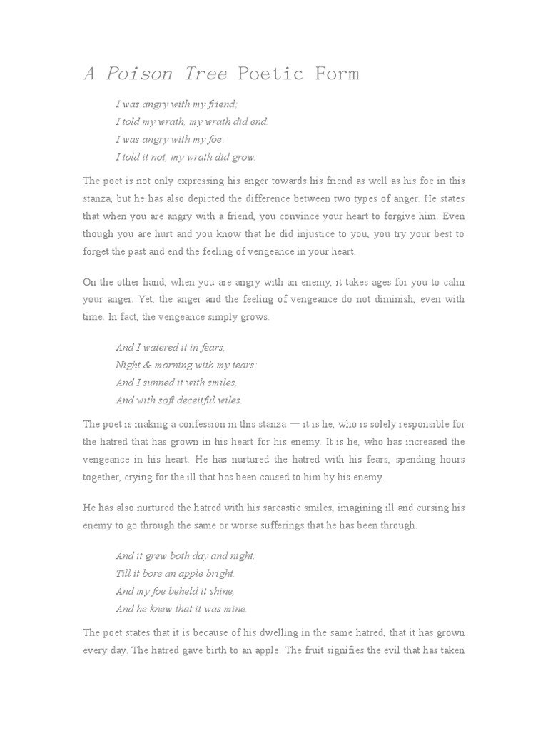 A Poison Tree Poetic Form | PDF | Anger