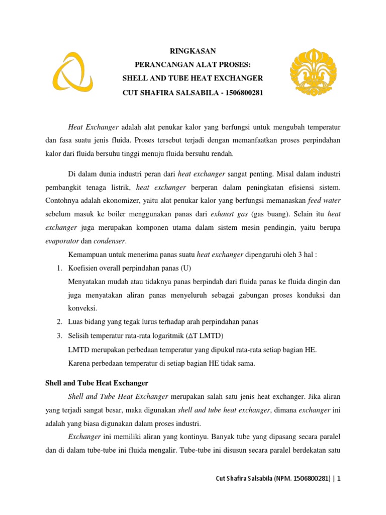 Ringkasan Shell and Tube HE | PDF