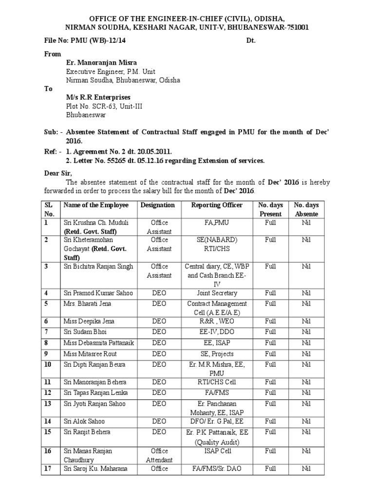 Absentee Statement | Private Law | Business