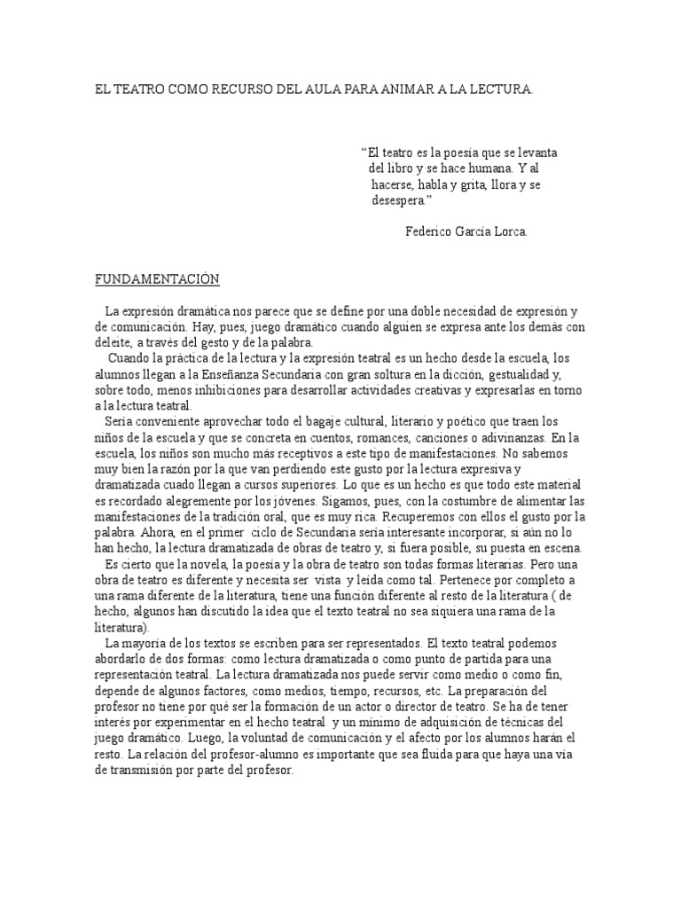 Animación A La Lectura de Obras Dramáticas | PDF | Teatro | Federico ...