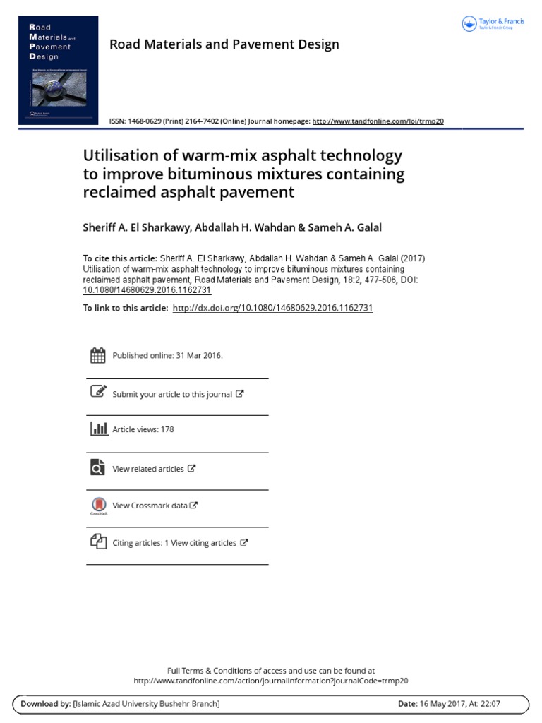 Utilisation of Warm Mix Asphalt Technology To Improve Bituminous ...