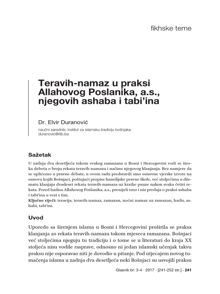 Teravih-Namaz U Praksi Allahovog Poslanika, A.s., Njegovih Ashaba I ...