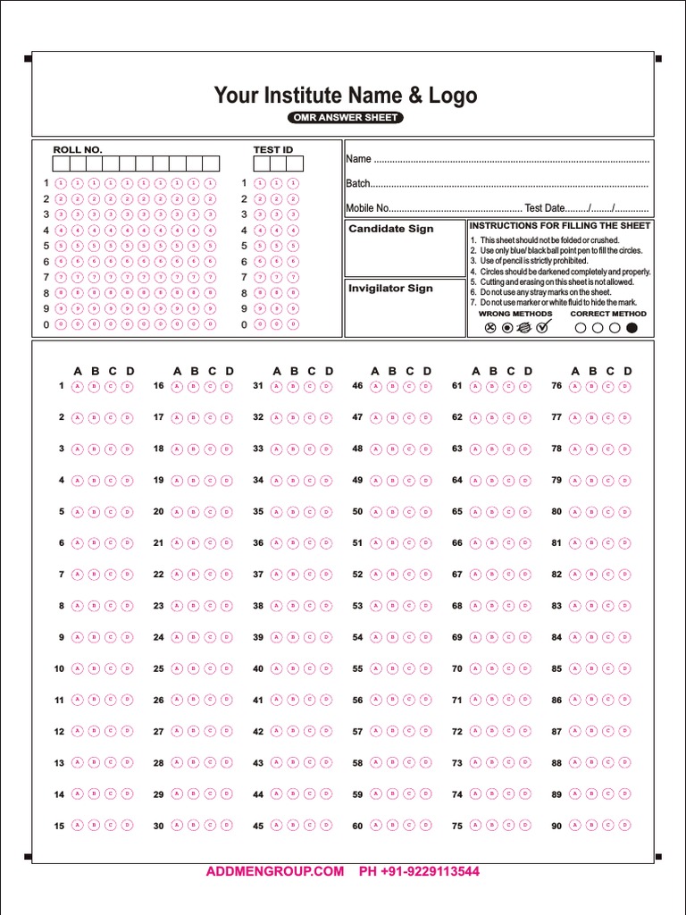 OMR Sheet 90 Questions