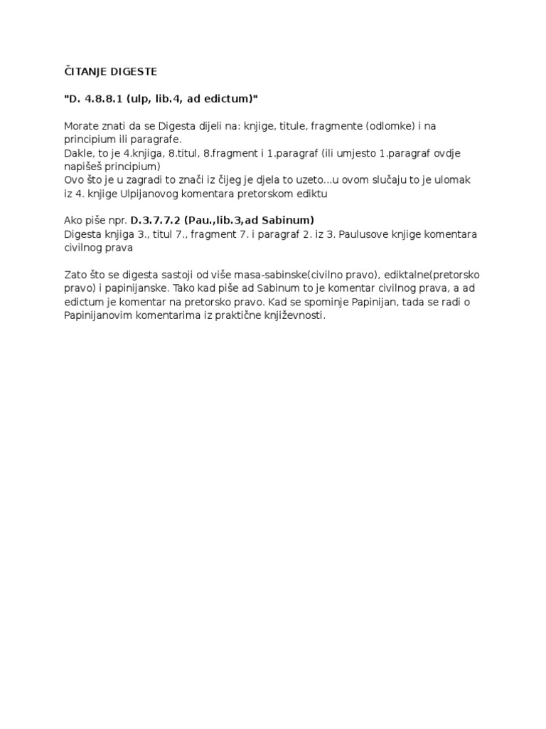 Rimsko - Čitanje Digeste | PDF