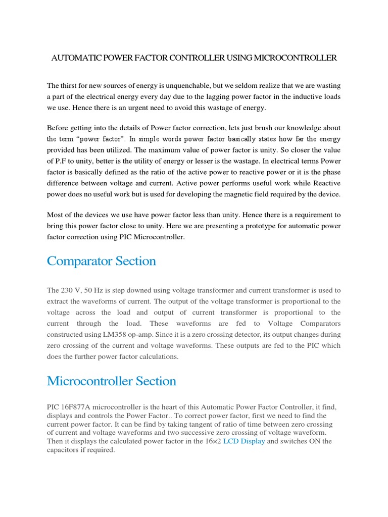 Automatic Power Factor Controller Using Microcontroller | PDF | Ac Power | Relay