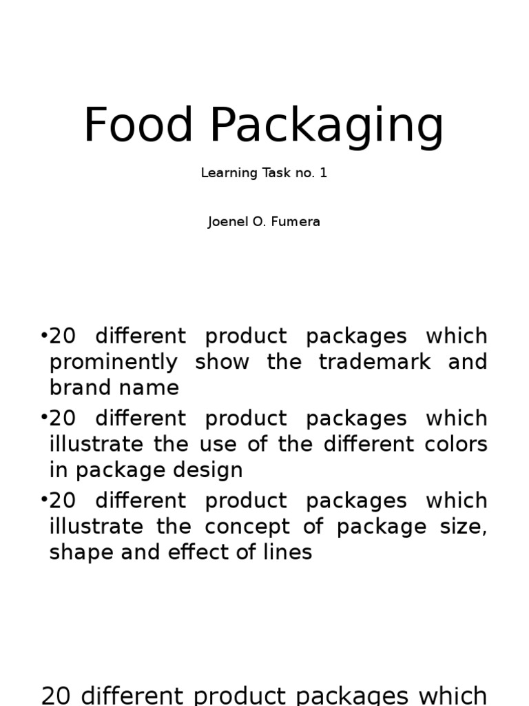 Food Packaging-Learning Task | PDF