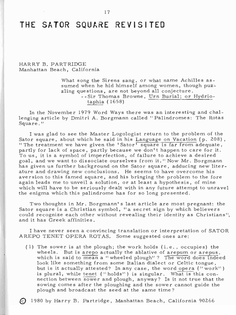 The Sator Square Revisited | Linguistics | Semiotics