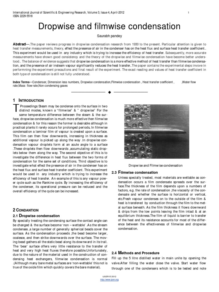 Dropwise and Filmwise Condensation PDF | PDF | Heat Transfer | Heat ...