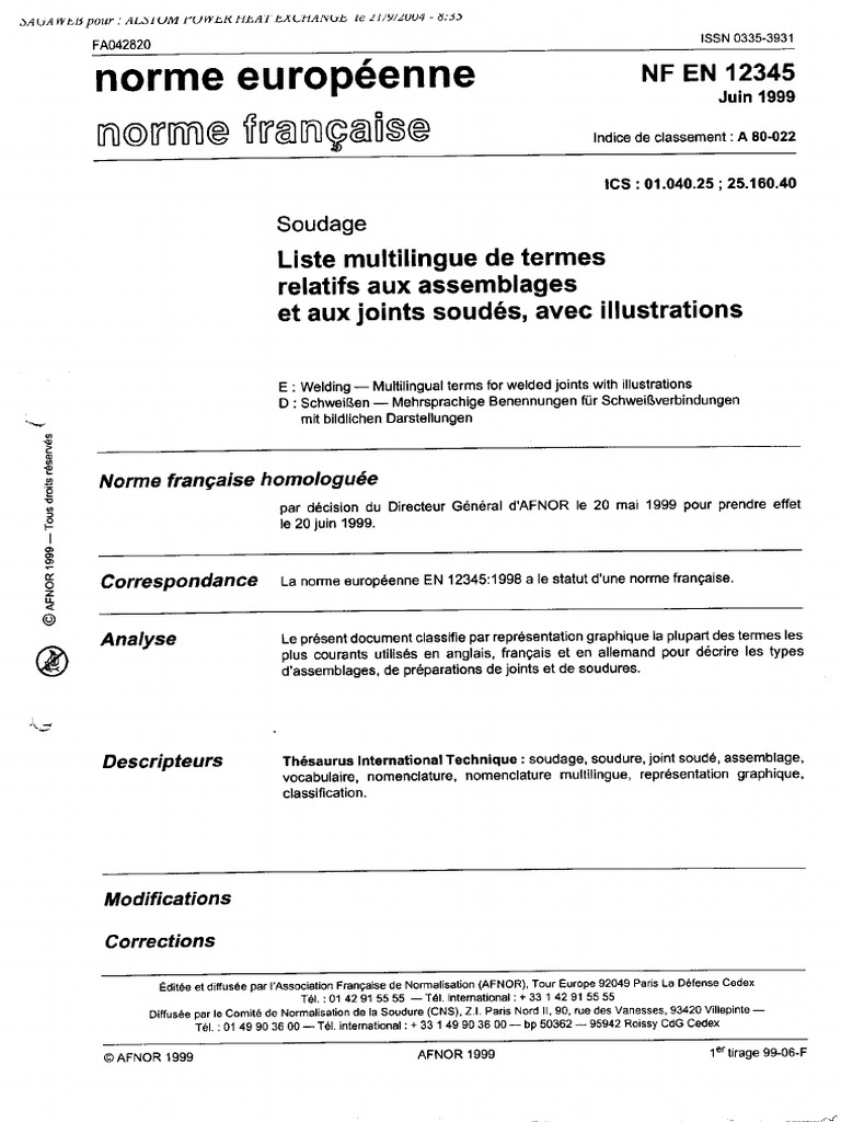 EN 12345 Terminologie Sudura PDF | PDF