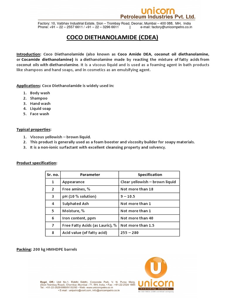 Coco Diethanolamide - English PDF | PDF | Shampoo | Chemical Compounds