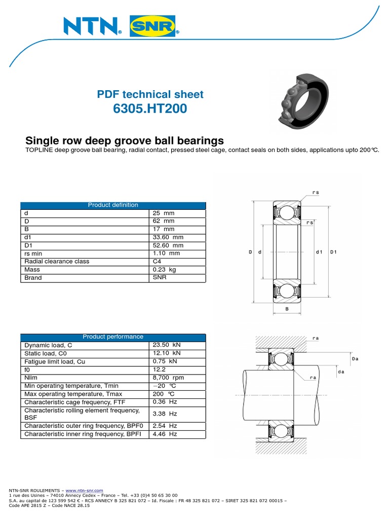 PDF Technical Sheet: Single Row Deep Groove Ball Bearings | PDF ...