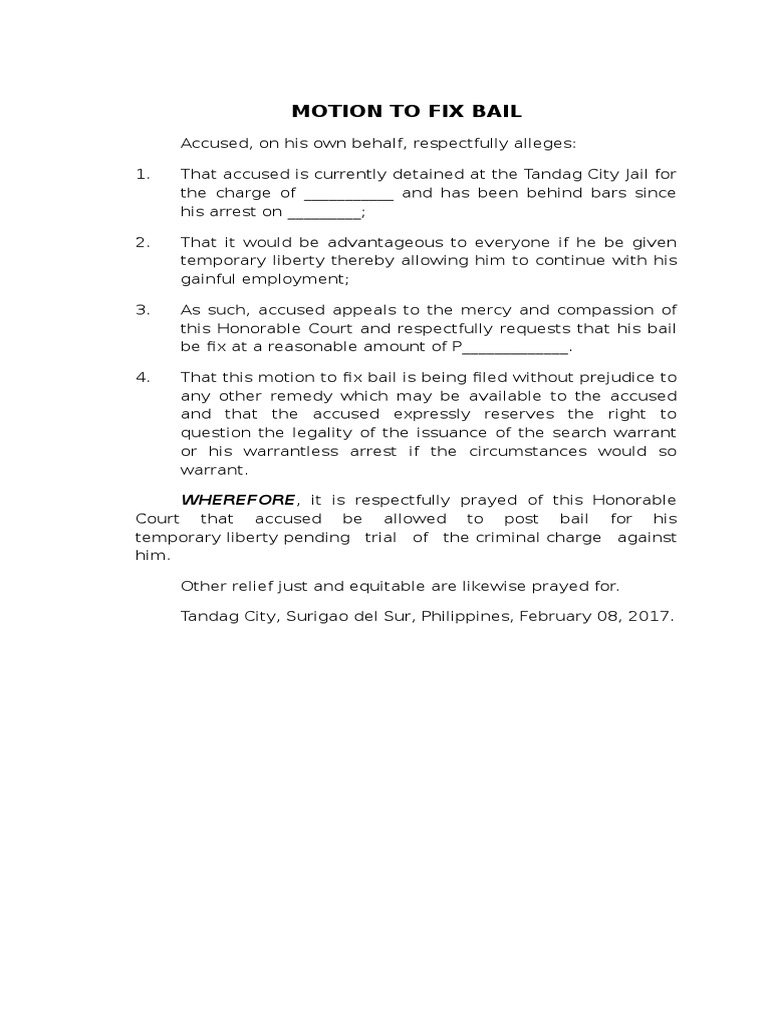 Motion To Fix Bail | PDF | Law
