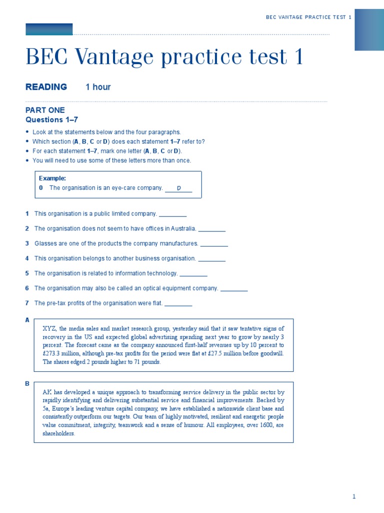 BEC Vantage Practice Tests | PDF | Stocks | Securities (Finance)