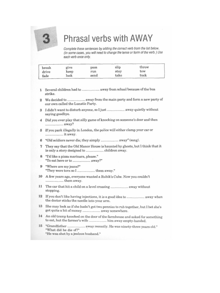 Phrasal Verbs With The Preposition Away | PDF