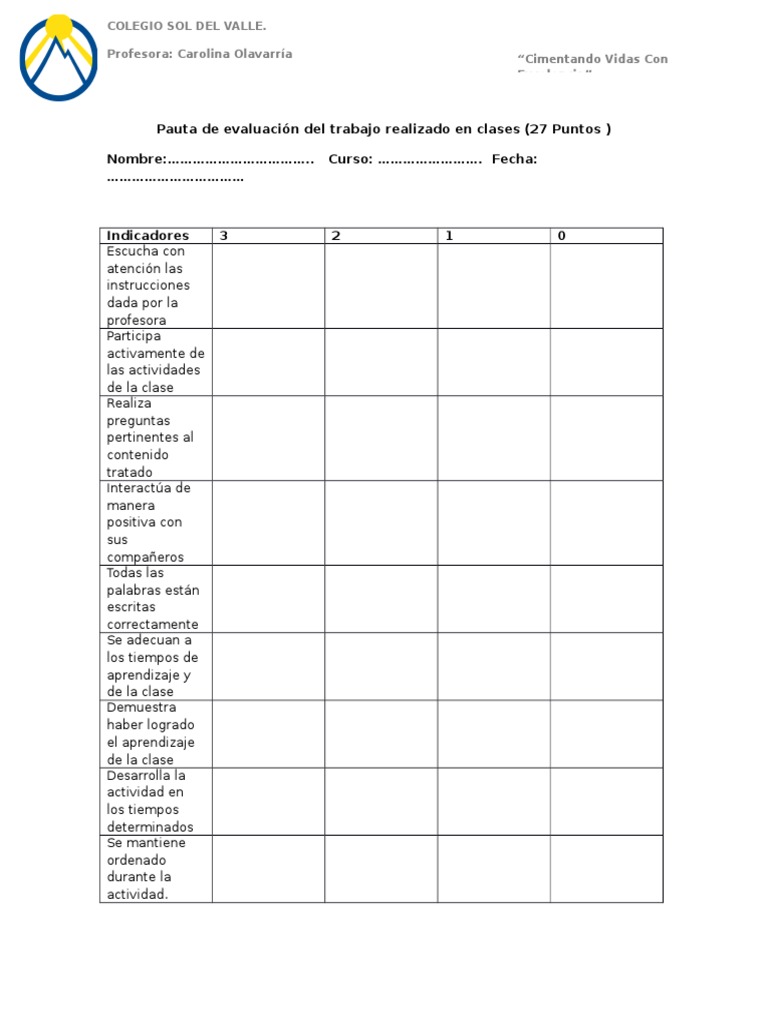Pauta de Evaluacion Trabajo Clase A Clase | PDF