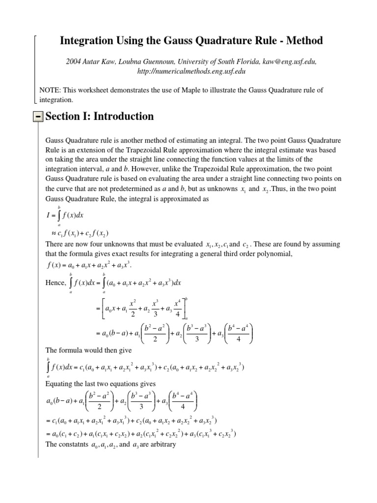 Integration Using the Gauss Quadrature Rule - Method 8 | Integral ...