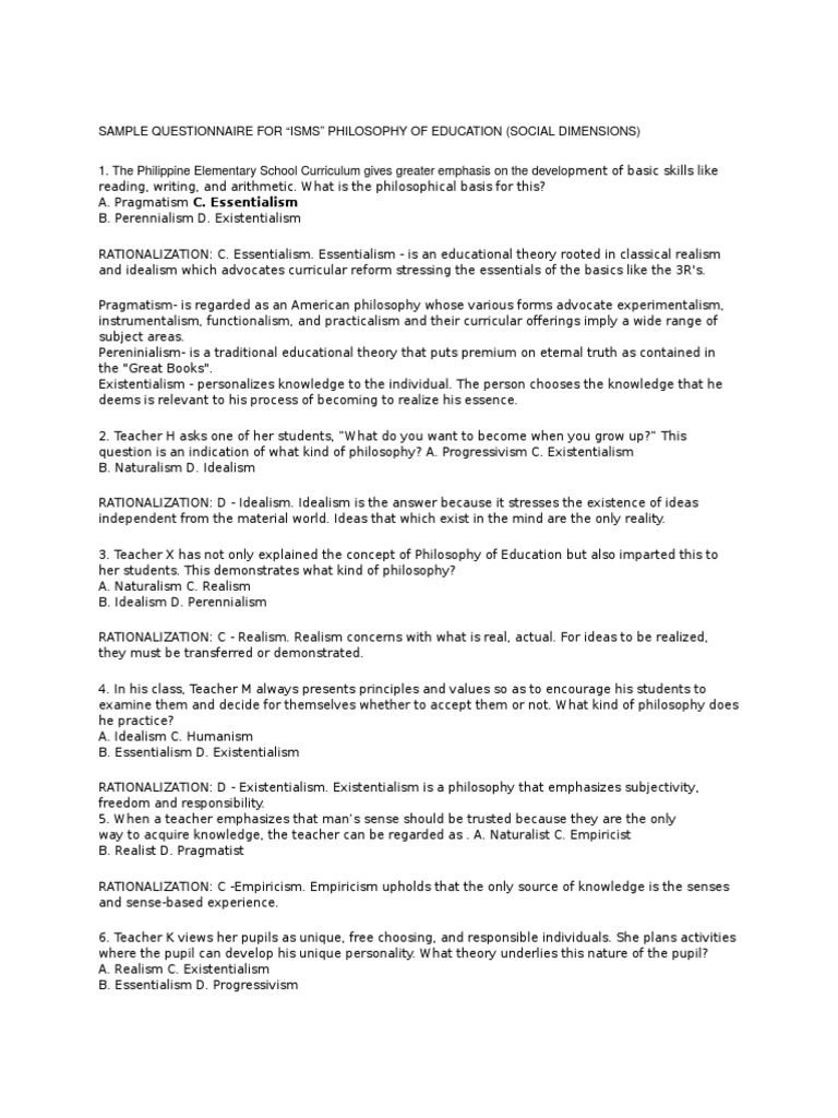 Sample LET Exam Questionnaire 2023 | PDF | Philosophy Of Education ...