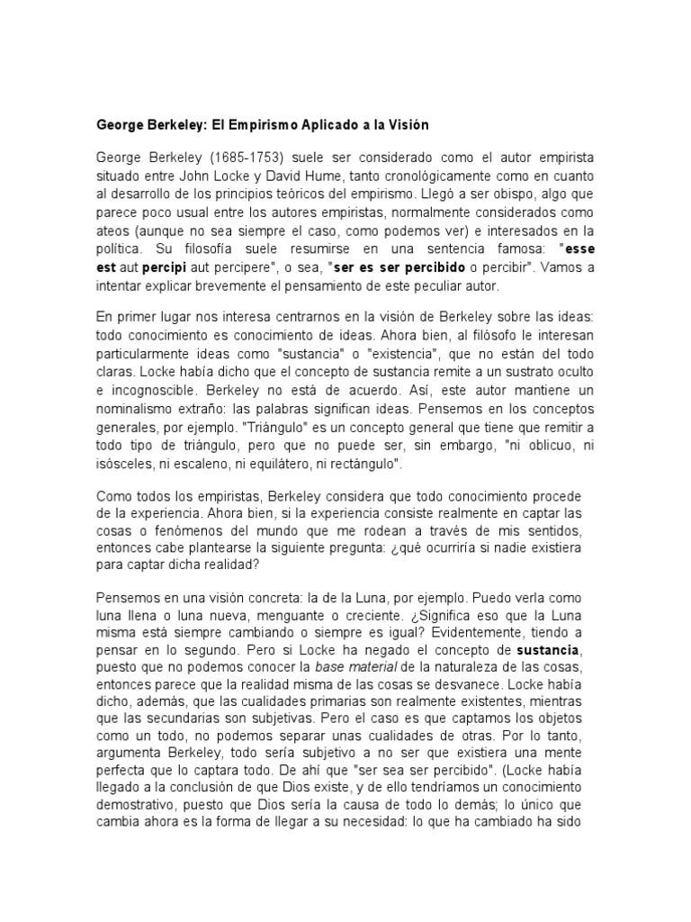 George Berkeley | PDF | Empirismo | Conocimiento
