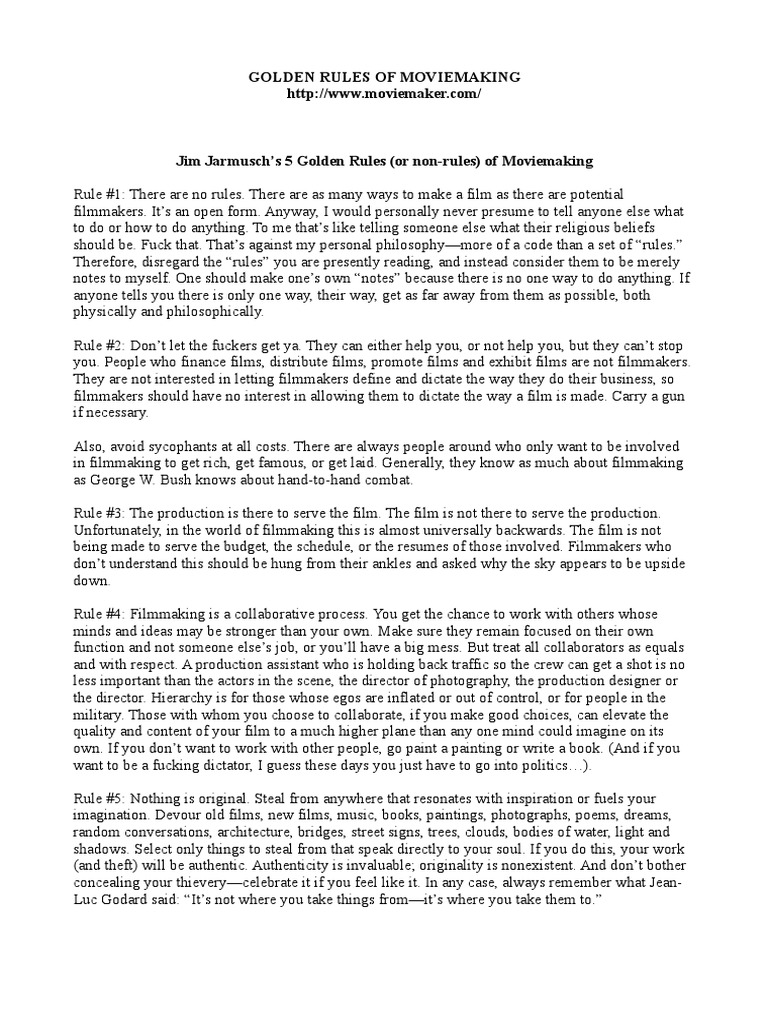 Golden Rules of Filmmaking | PDF | Filmmaking | Leisure