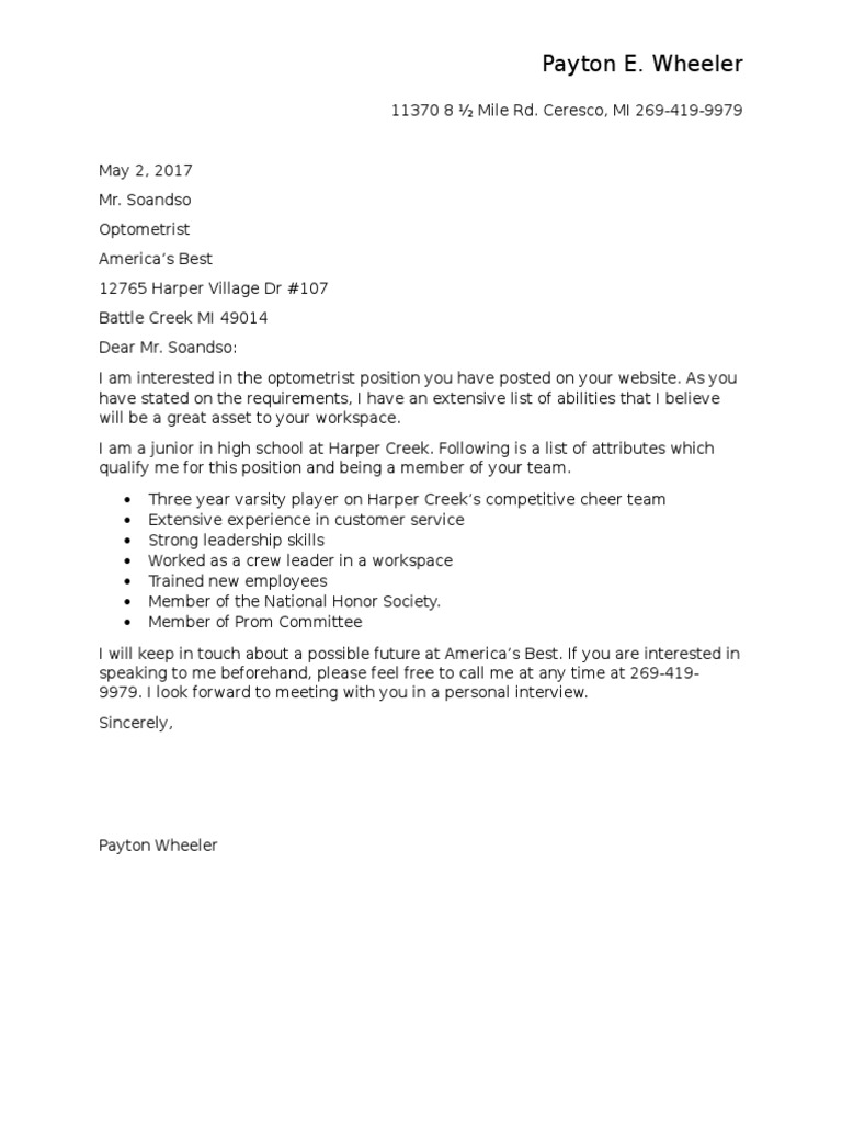 Optometrist Job Application by Payton Wheeler | PDF | Business