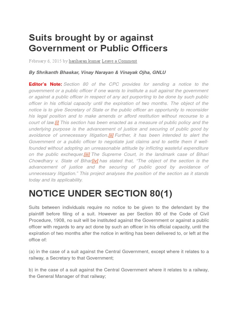 Requirements and Purpose of Notice Under Section 80 of the Code of ...
