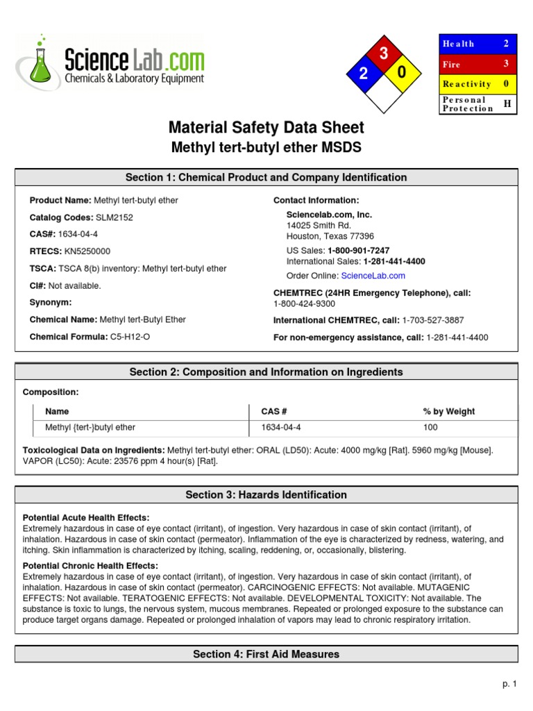 MSDS MTBE | Toxicity | Explosion