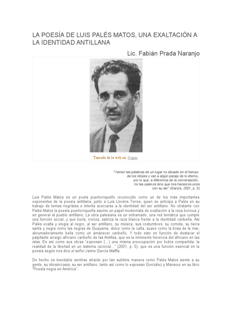 La Poesía de Luis Palés Matos | PDF | Poesía | Puerto Rico